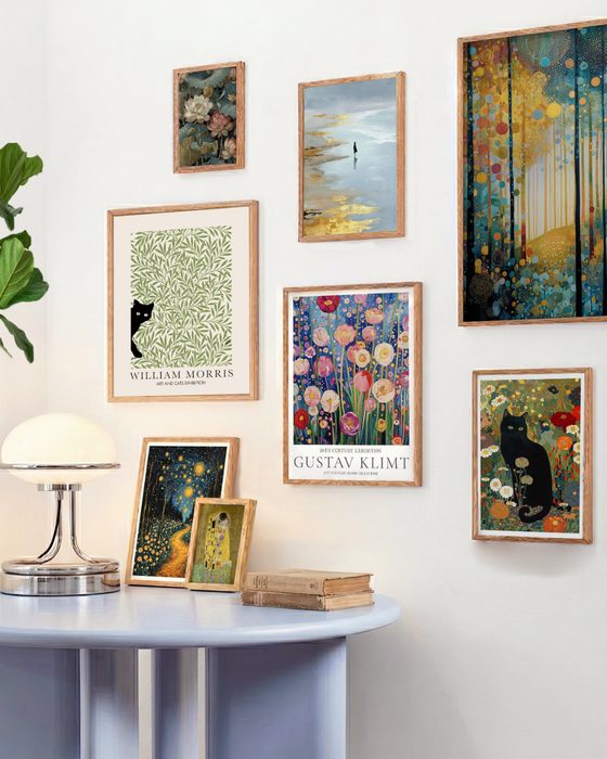 Morris-Inspired Moonlit Forest - Navy & Gold | Canvas Wall Art | Fab Art