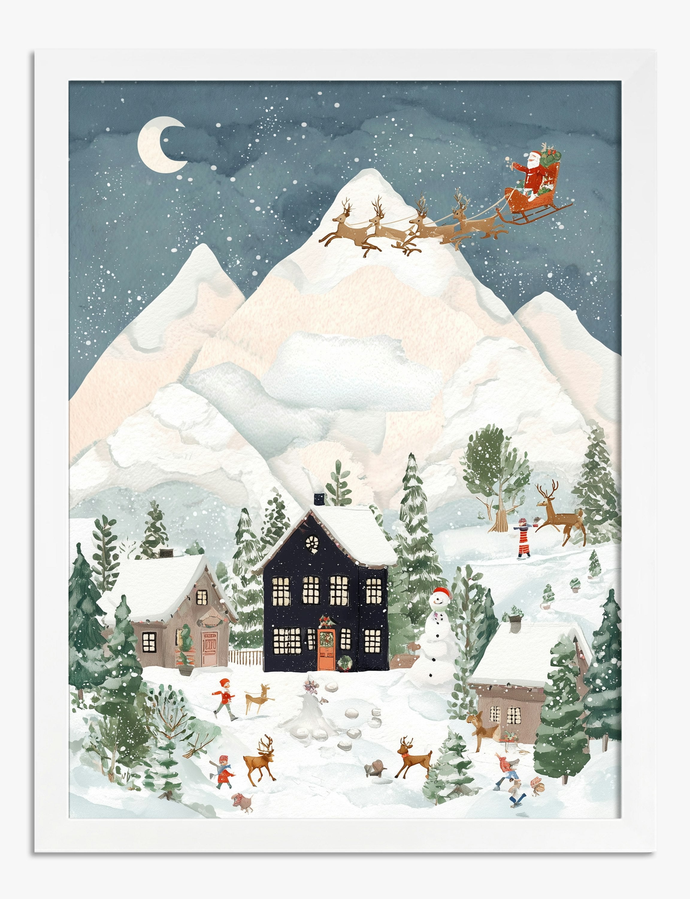 Poster Winterliches Dorf im Schnee – Weihnachtszauber – Fab